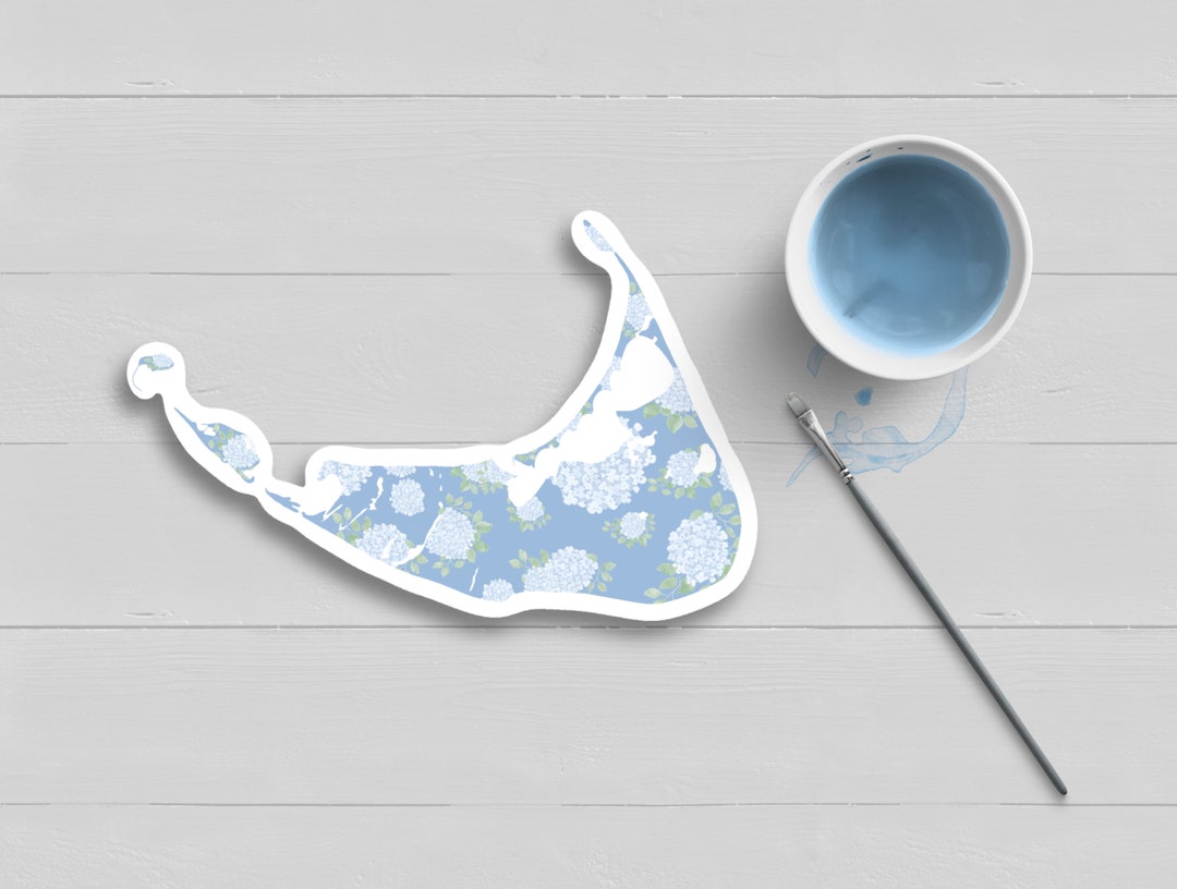 Blue Hydrangea Nantucket Island Map Sticker|nantucket Art|ack|decal ...