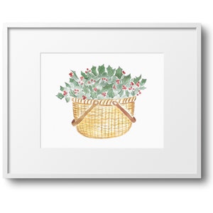 Nantucket Basket With Holly Art Print|coastal|beach House|home Print ...