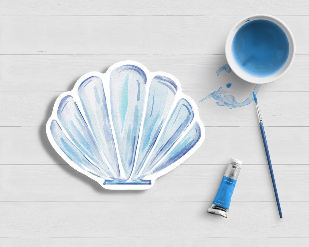 Blue Scallop Shell Watercolor Sticker|nautical|cape Cod|nantucket ...