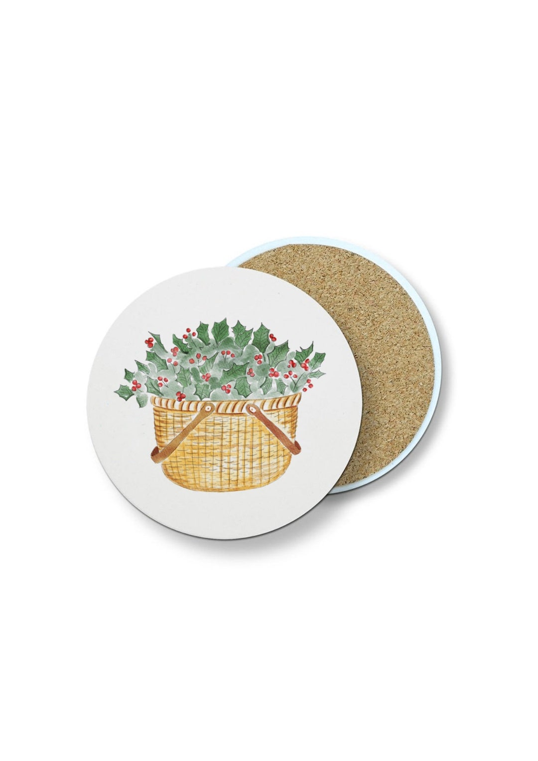 Nantucket Basket With Holly Christmas Stone Absorbent Coaster Set ...