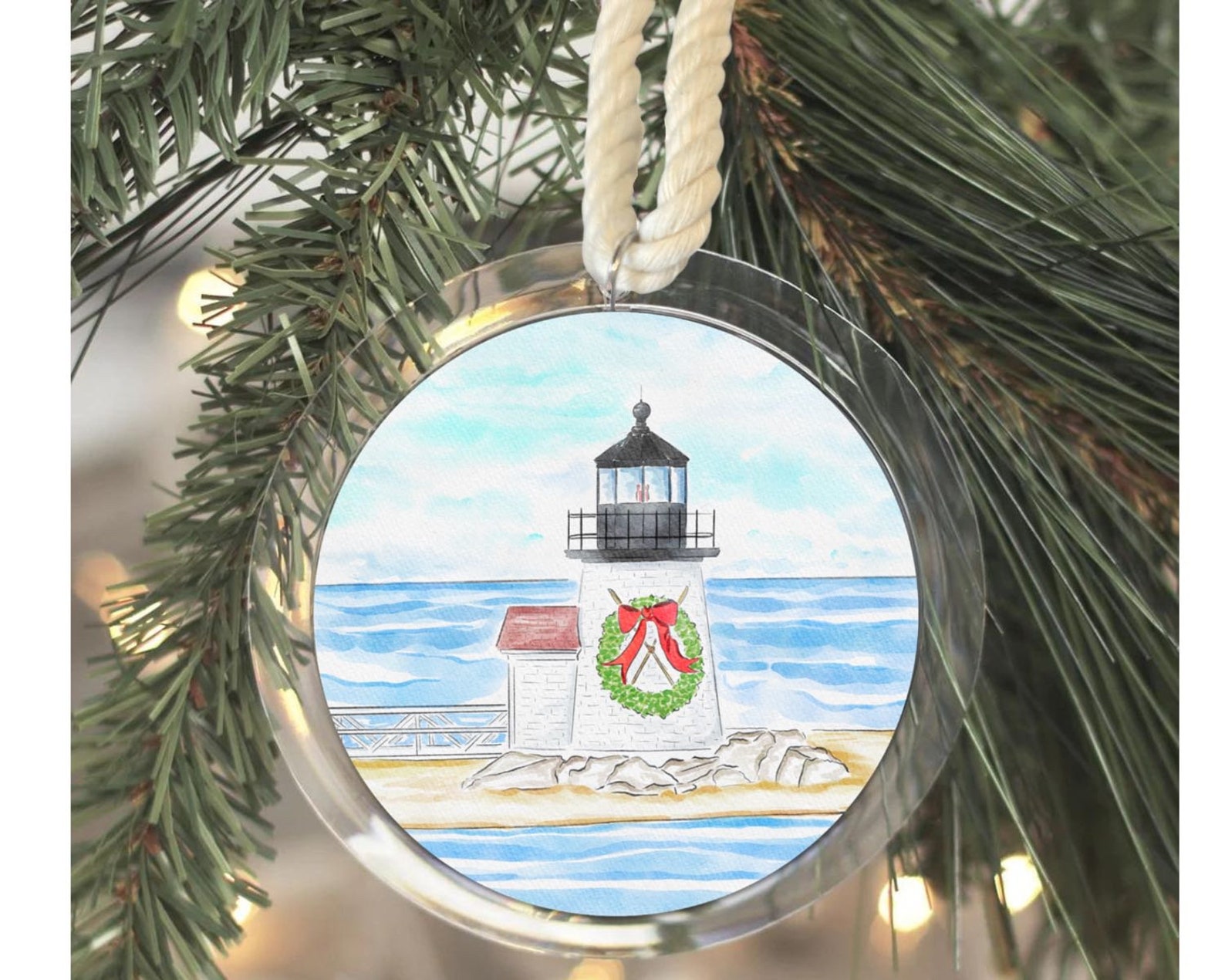 Brant Point Light Nantucket MA Ornament Gift Print Art - Etsy