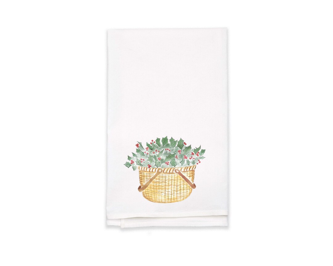 Holly Jolly Nantucket Basket Tea Towelnantucketcape Codgifthome ...