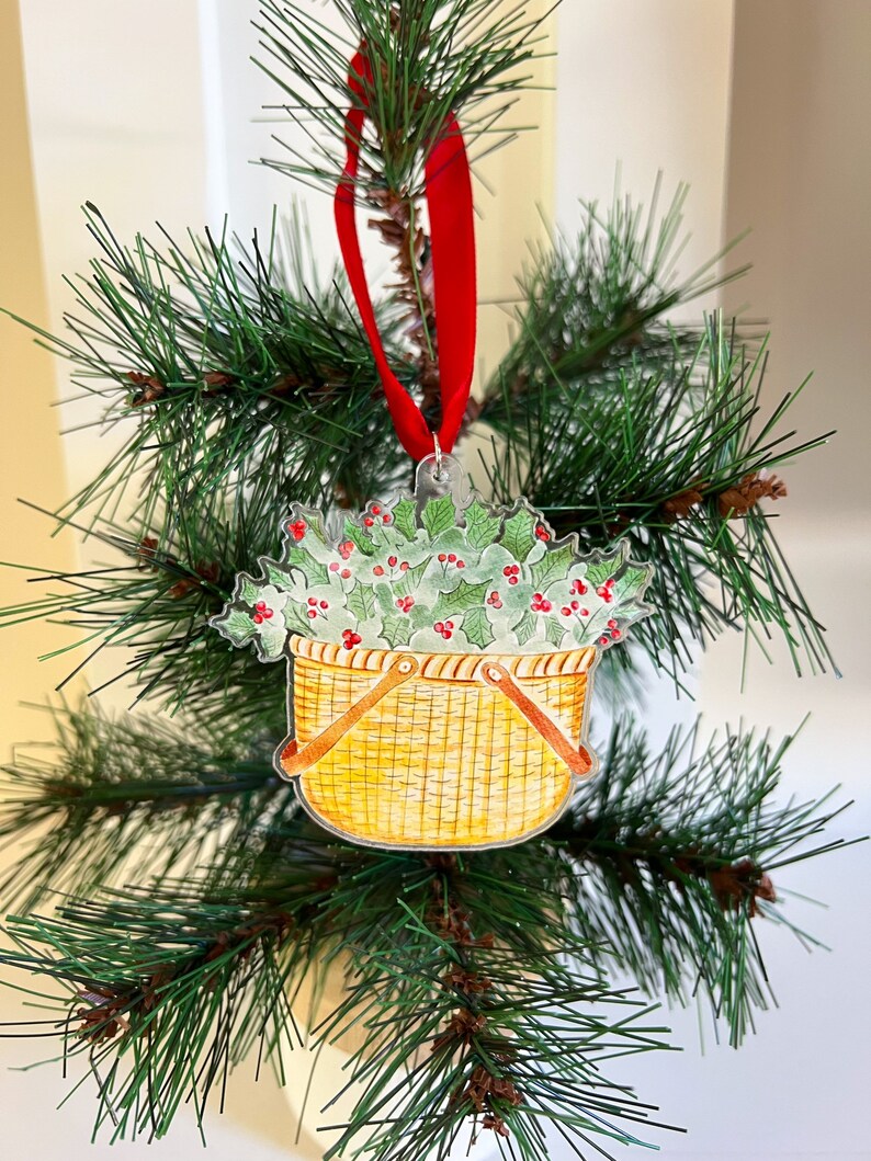 A Holly Jolly Nantucket Basket Acrylic Ornamentcape & - Etsy