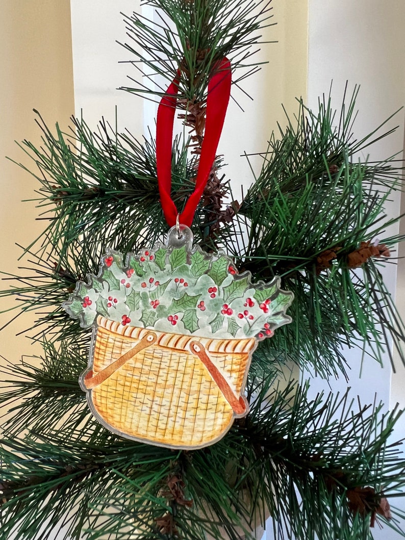A Holly Jolly Nantucket Basket Acrylic Ornamentcape & - Etsy