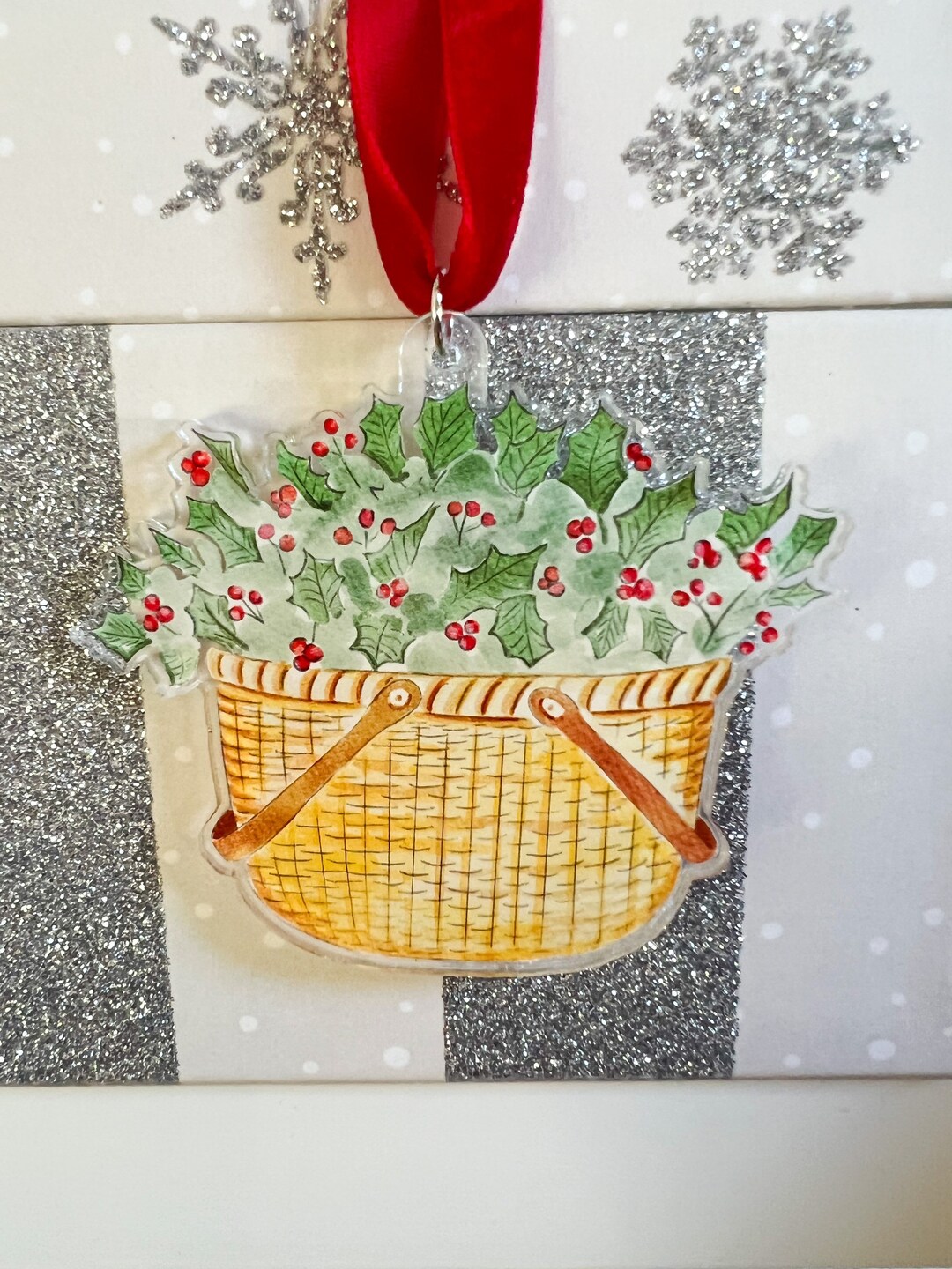 A Holly Jolly Nantucket Basket Acrylic Ornament|cape & Islands|cape Cod ...