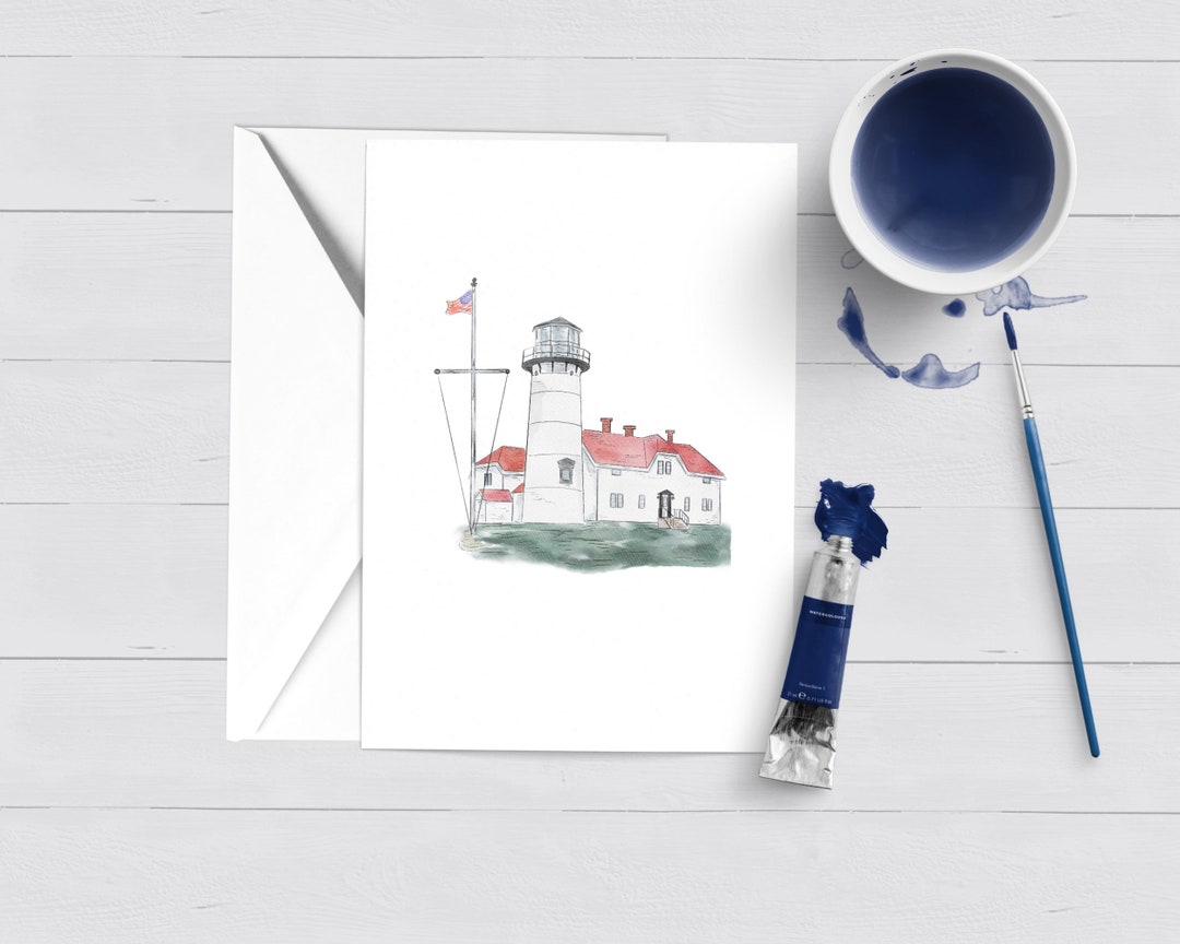 Chatham Lighthouse Cape Cod Note Card|massachusetts|watercolor|greeting ...