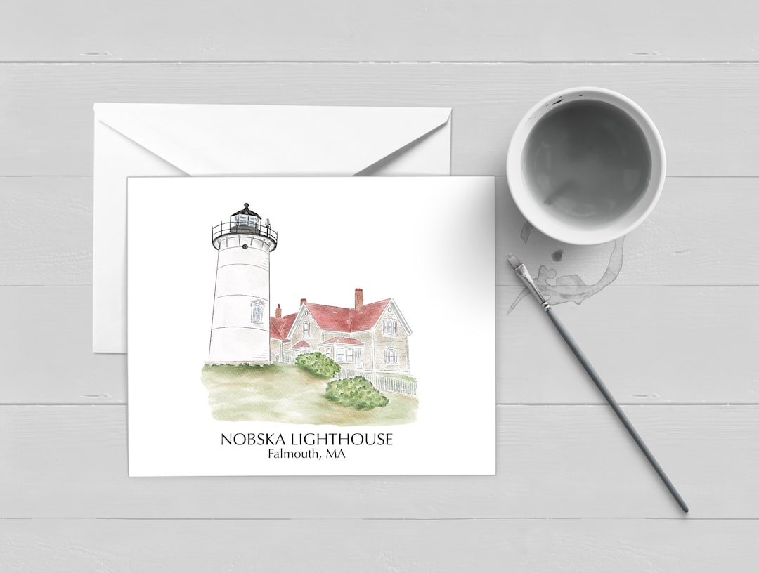 Nobska Lighthouse Cape Cod Note Card|falmouth|art|wall Decor|poster ...