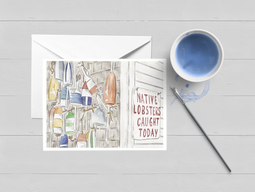 Lobster Buoy Watercolor Greeting Card: Cape Cod Note Card - Etsy