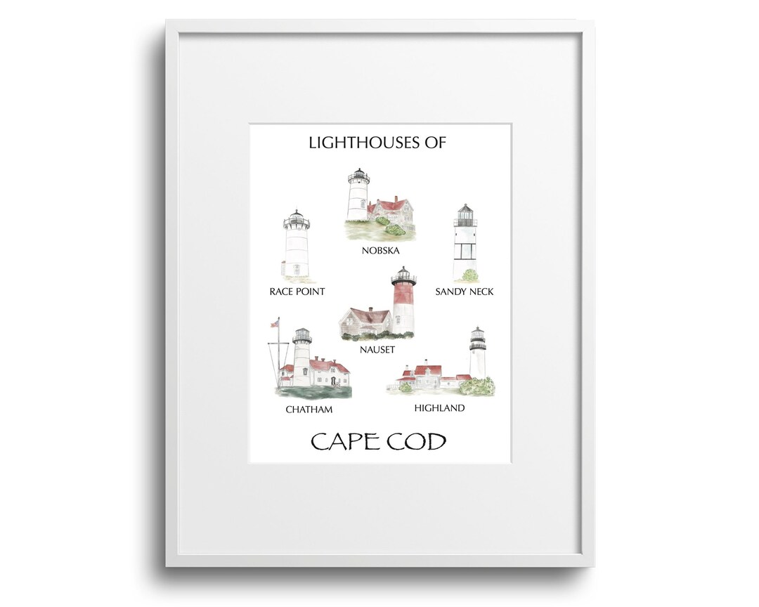 Cape Cod Lighthouses Watercolor Art Print: Coastal Home Decor (8x10) - Etsy