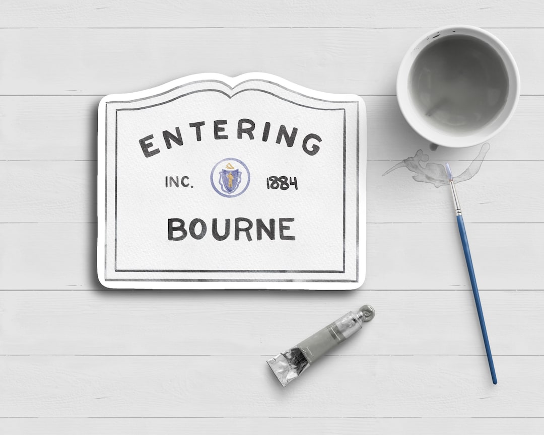 Entering Bourne Sign Cape Cod Sticker: Nautical Watercolor, Waterproof ...