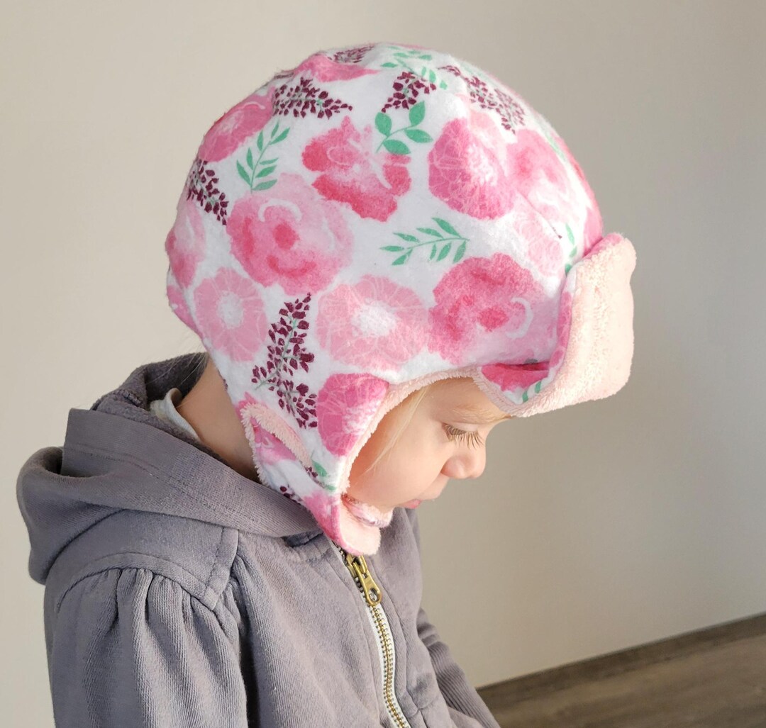Floral Girl Winter Hat: Flannel Trapper Hat With Ear Flaps (12-24 ...