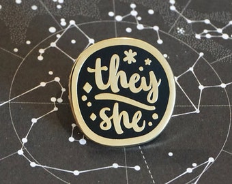 Any Pronouns golden Starry Pronouns hard Enamel Pin - Etsy UK