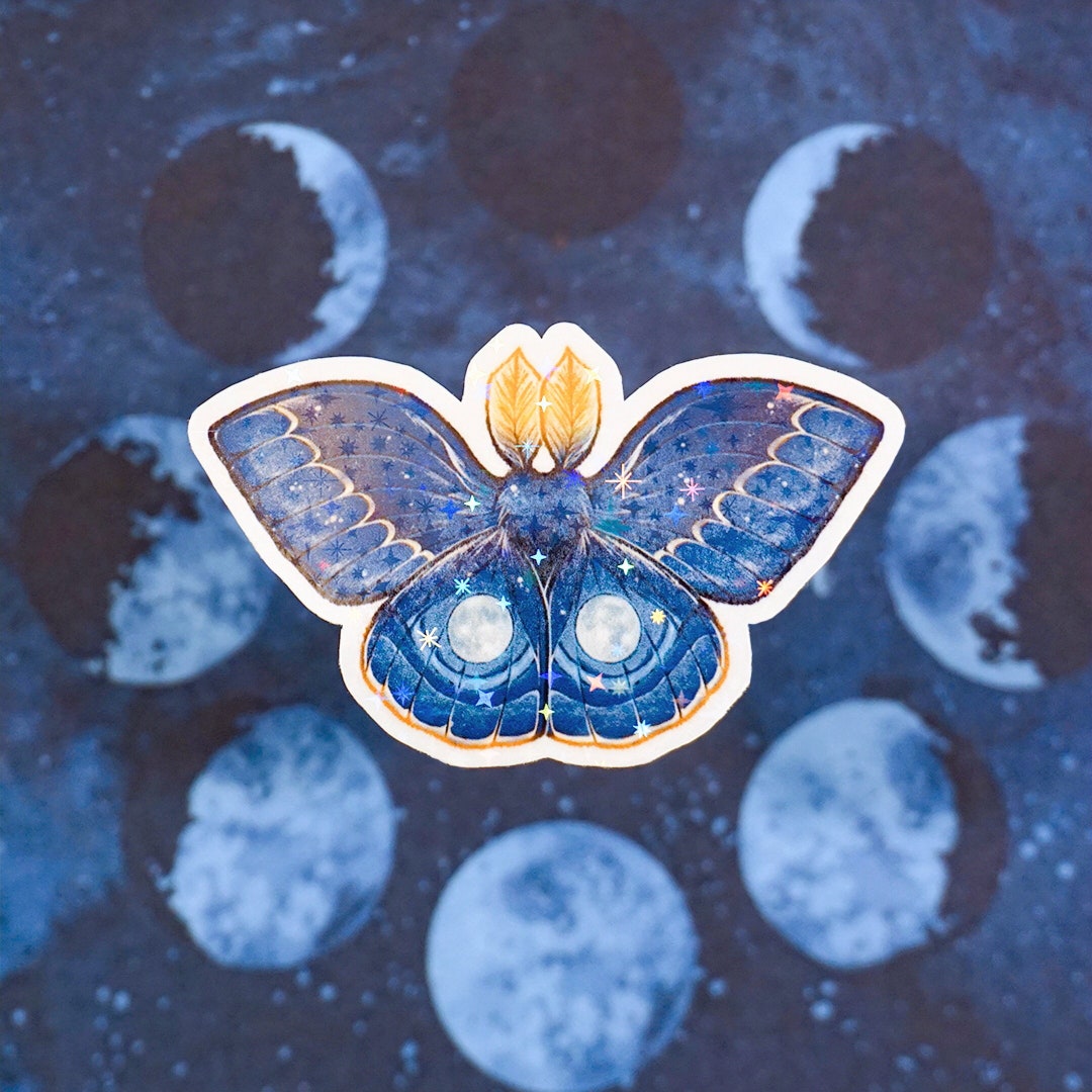 Full Moon Lunar Phases Moths Aesthetic Diecut Holographic Vinyl ...