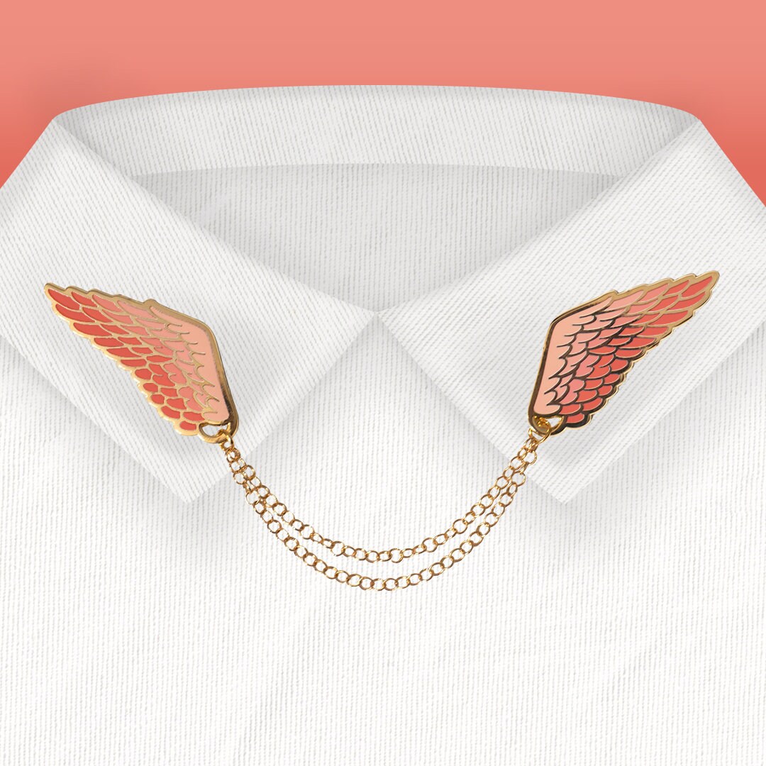 Pink Wings proud Angel Connected Enamel Pins Wings Collar Necklace ...