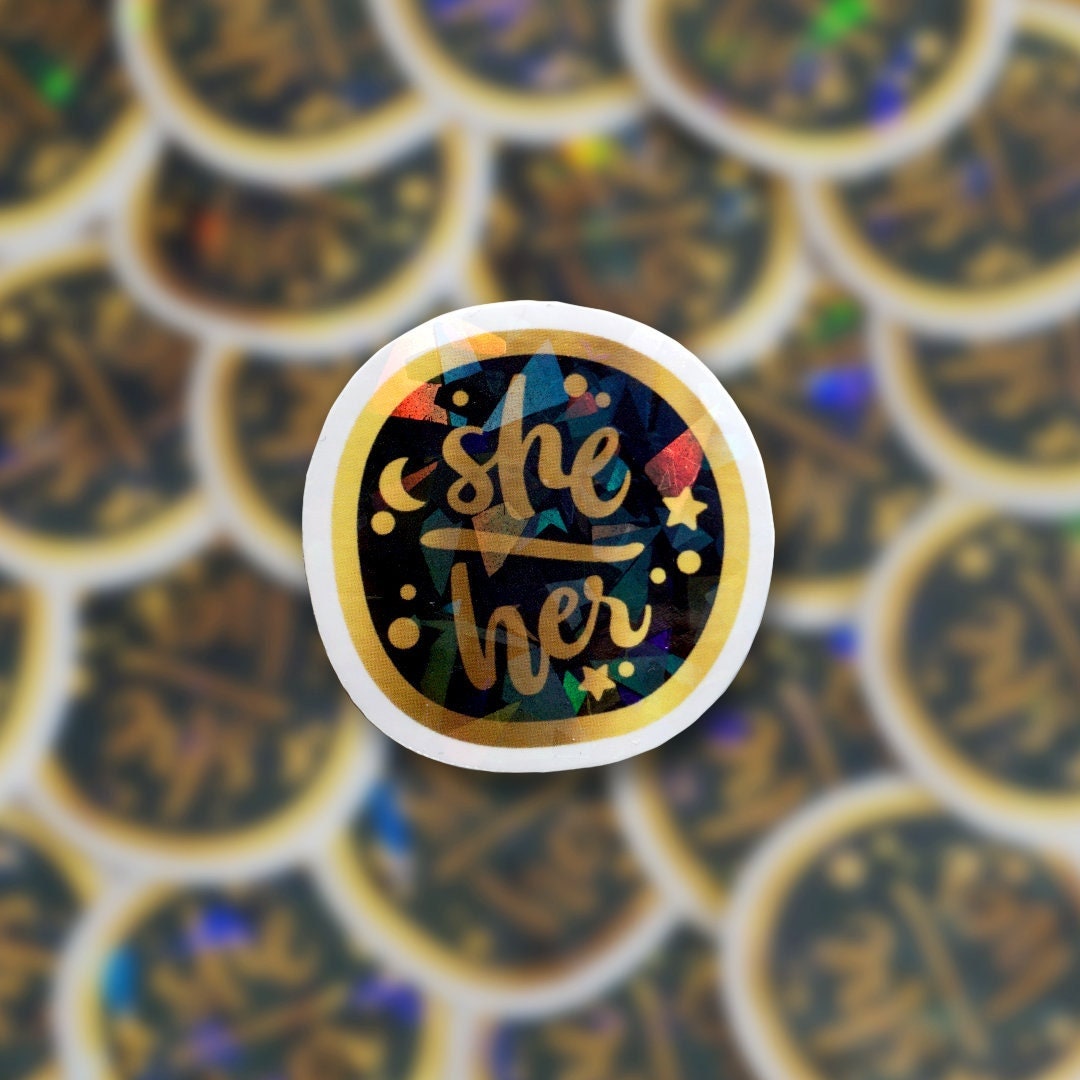 She/her Starry Pronouns holographic Vinyl Stickers - Etsy