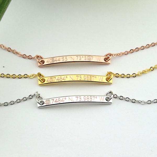 Location Necklace, Coordinates Necklace, Latitude Longitude Necklace ...