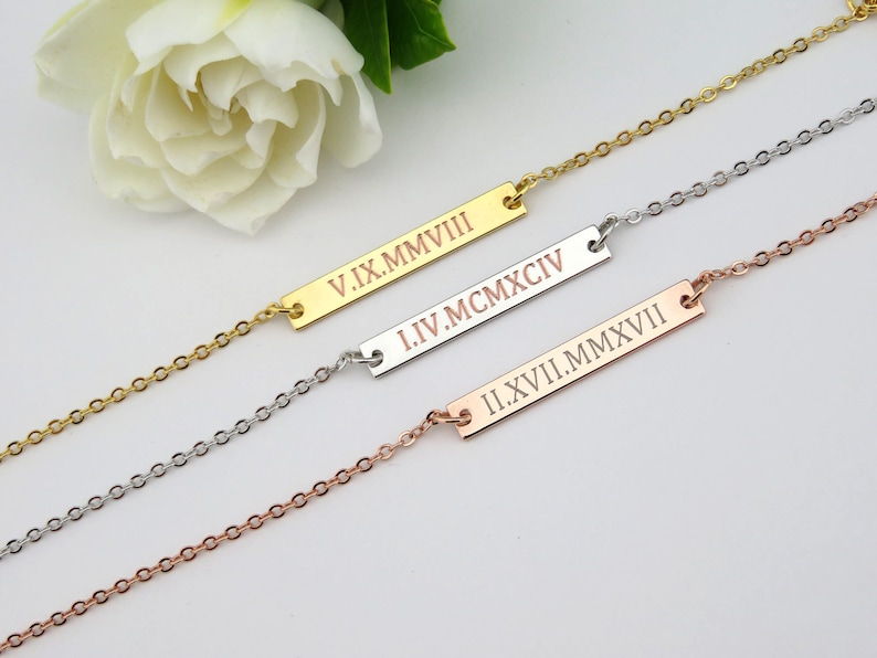Roman Numeral Necklace Roman Numbers Custom Bar Necklace - Etsy
