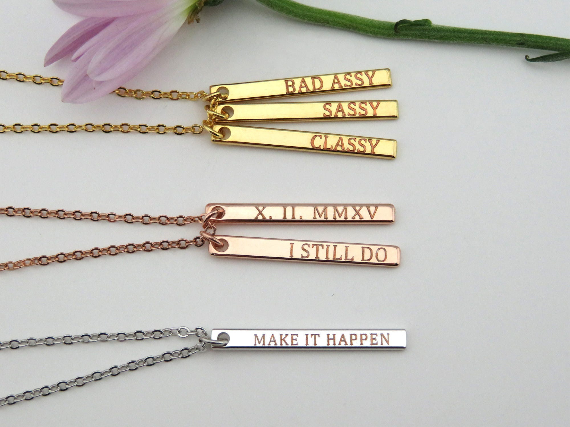 Mom Necklace Baby Name Necklace Vertical Bar Necklace | Etsy