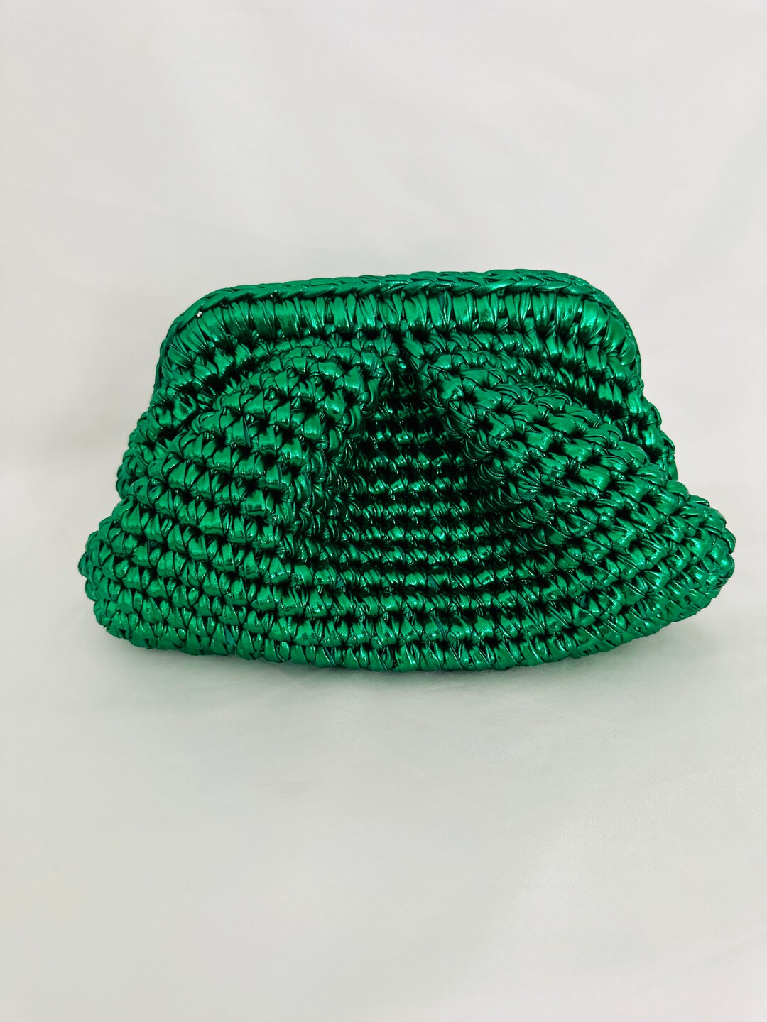 Emerald Green Metallic Clutch Crochet Cloud Bag Evening Pouch Bag ...