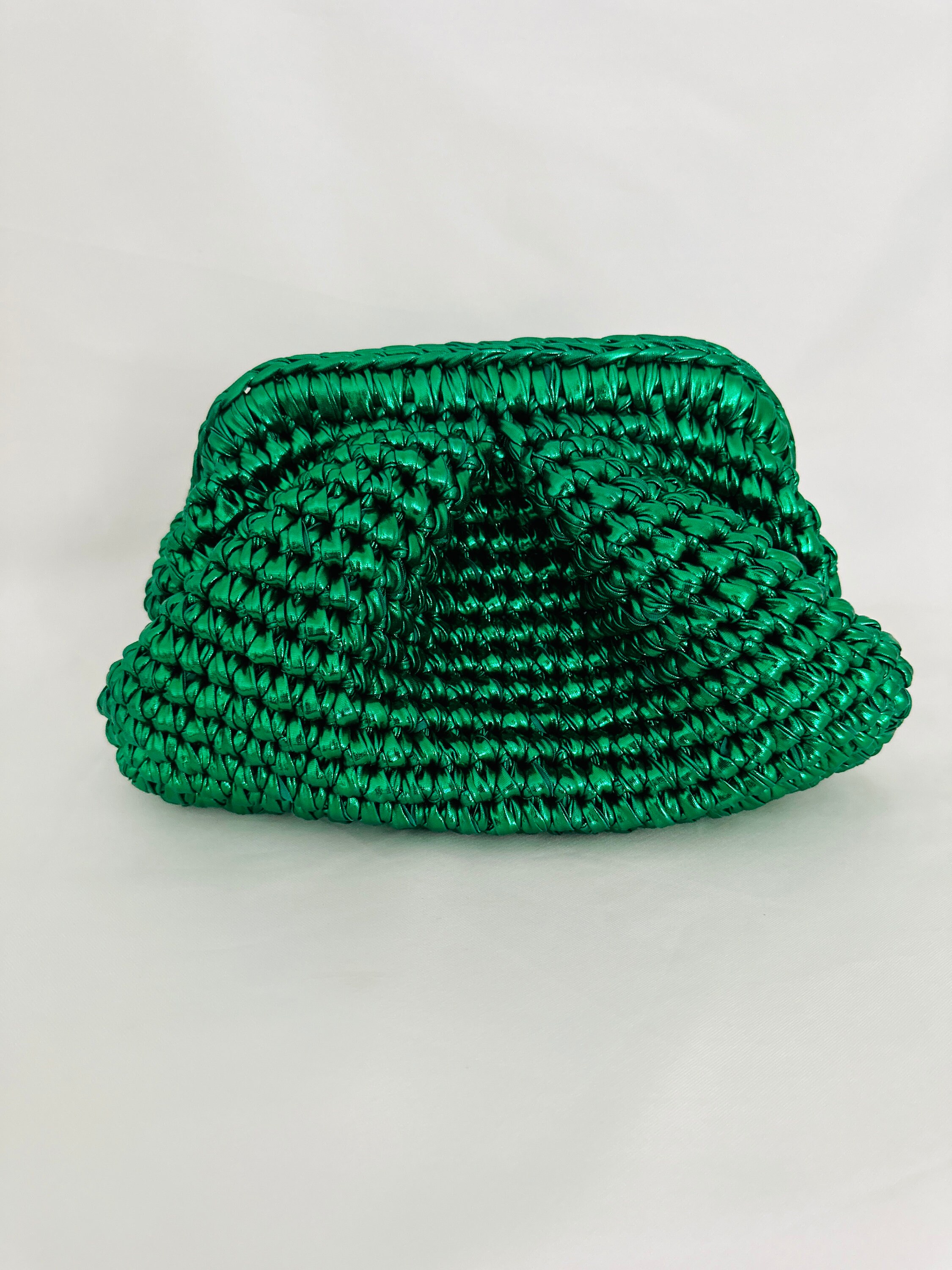 Emerald Green Metallic Clutch Crochet Cloud Bag Evening Pouch Bag ...