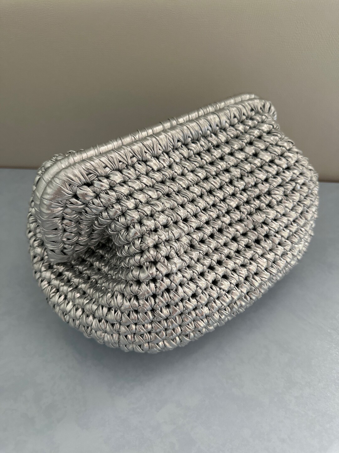 Crochet Clutch Bag Silver Metallic Clutch Bag Clutch for Women Evening ...