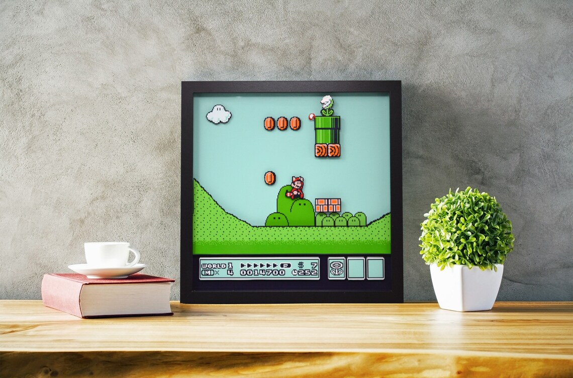 Super Mario Bros NES Video Game Shadow Box Wall Art - Etsy
