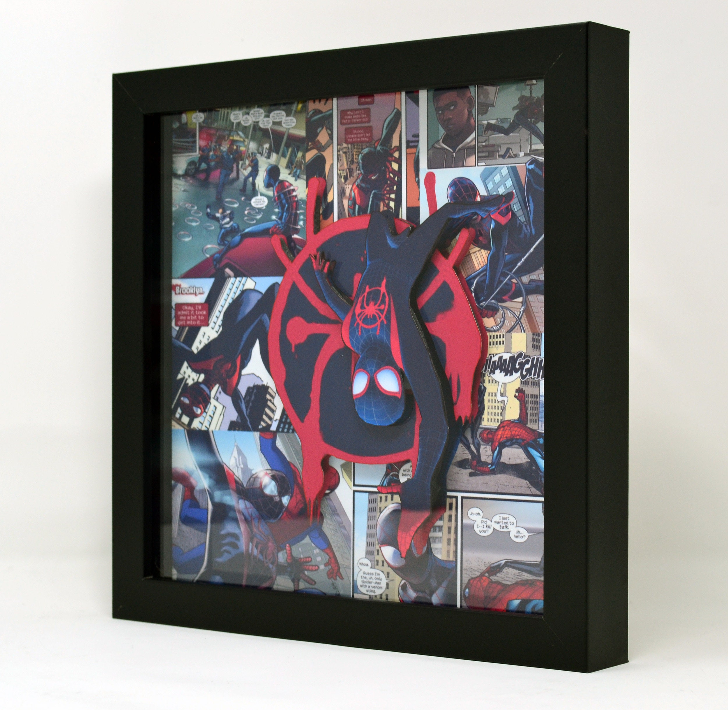 Miles Morales Spiderman Comic Book 3D Shadow Box Decor | Etsy