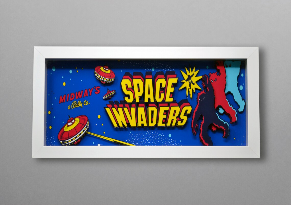 Space Invaders Arcade Marquee Video Game Shadow Box Wall Art - Etsy