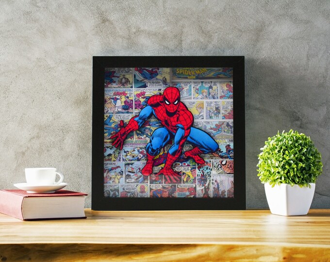 Spiderman Comic Book Shadow Box Wall Art, Handmade Spider Man Comic ...