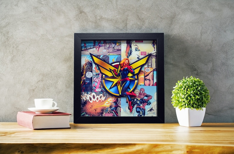 Captain Marvel 3D Comic Book Shadow Box Decor - Etsy