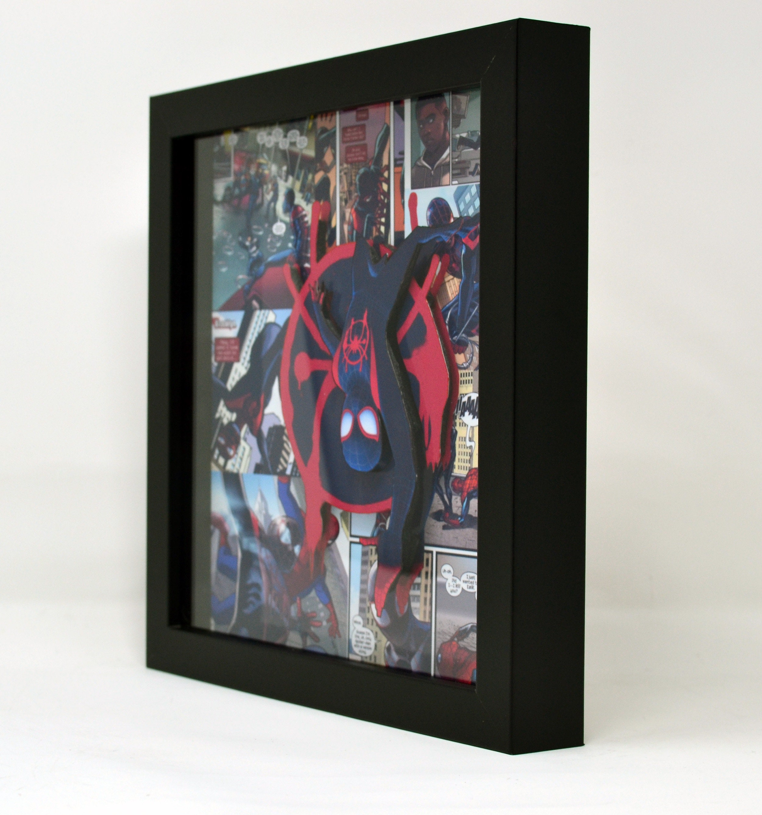 Miles Morales Spiderman Comic Book 3D Shadow Box Decor | Etsy