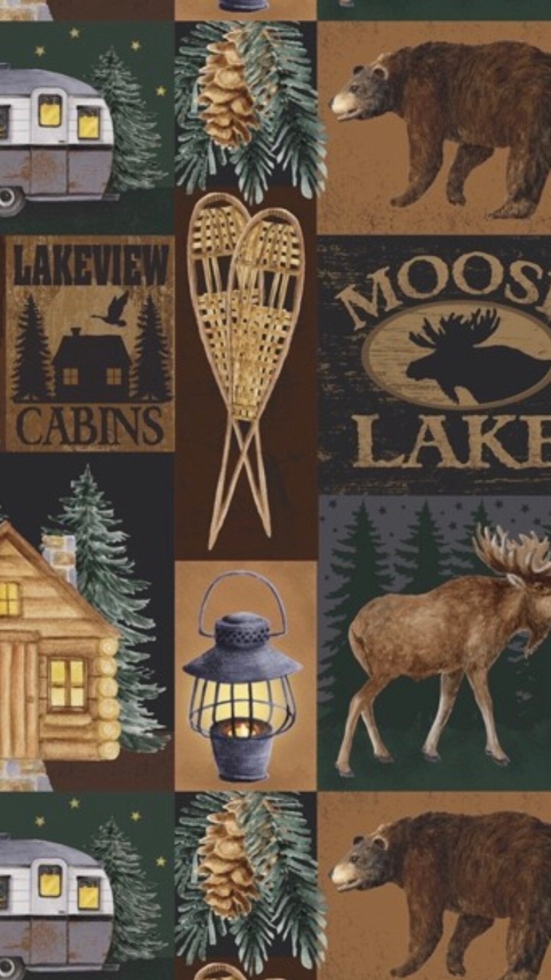 Moose, Cabins and Lake Fabric - Etsy