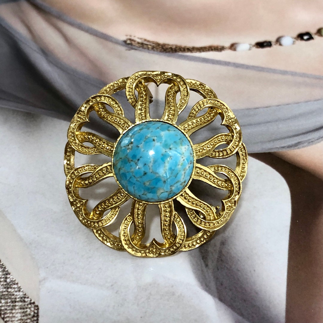 VINTAGE SPHINX Brooch Neo Classic Rosace Turquoise Color - Etsy