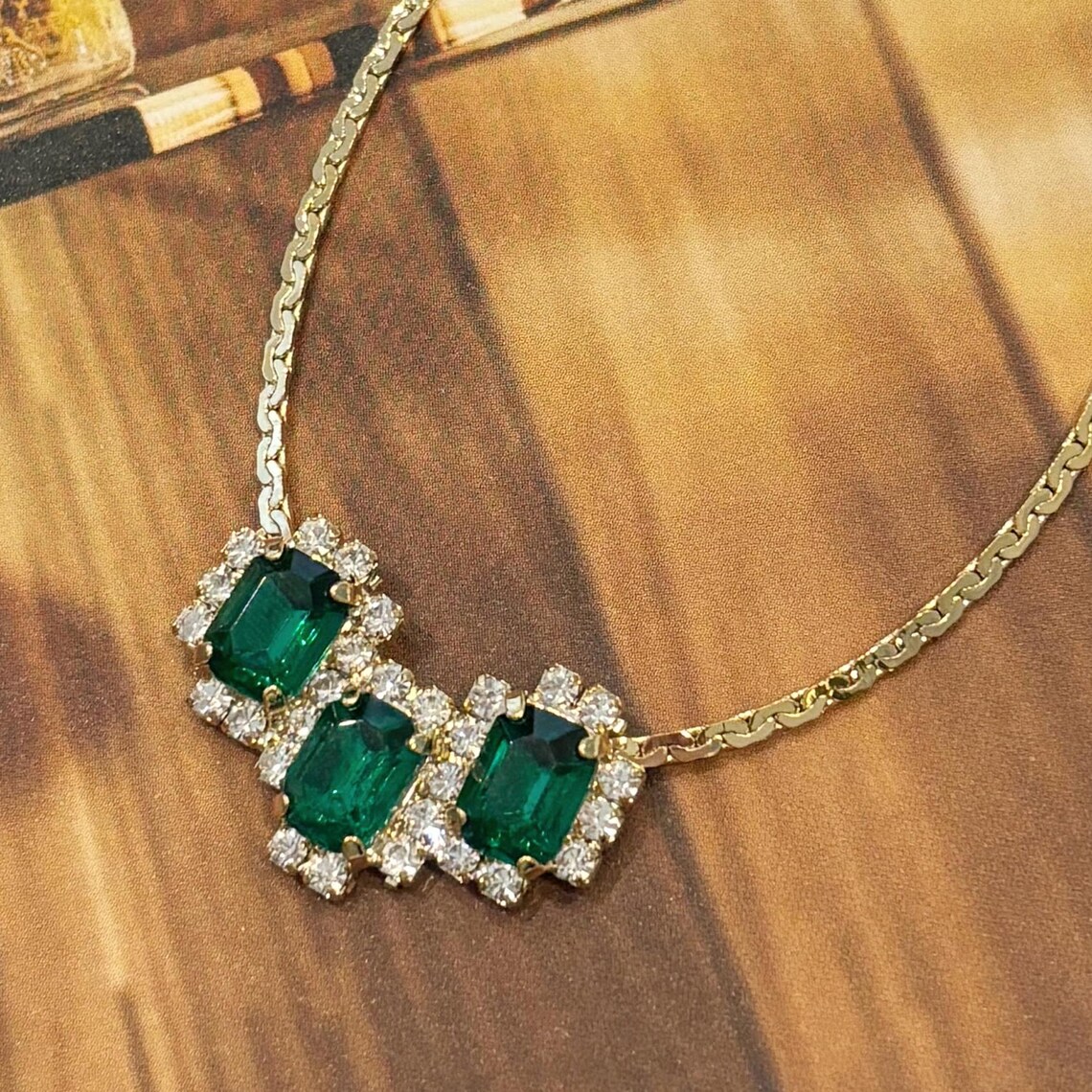 VINTAGE Necklace - Crystal Green Rectangle - Etsy