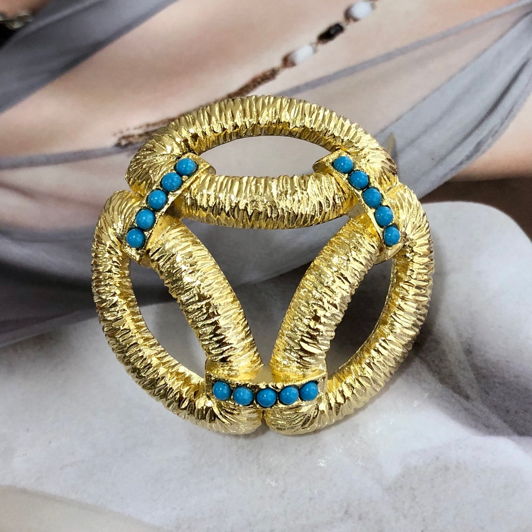 VINTAGE SPHINX Brooch - Turquoise Color Round Buckle - Etsy
