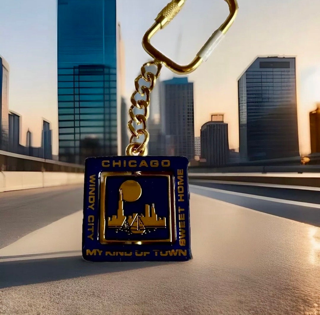 Vintage Chicago Keychain Windy City My Kind of Town Blue Gold - Etsy