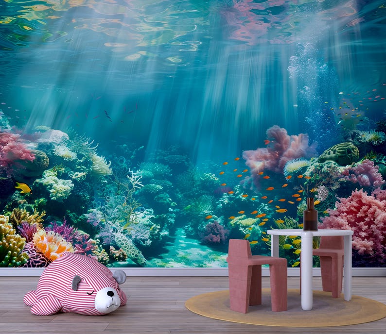 Underwater Coral Reef Wall Mural – Ocean Sea Life Wallpaper, Kids Room ...