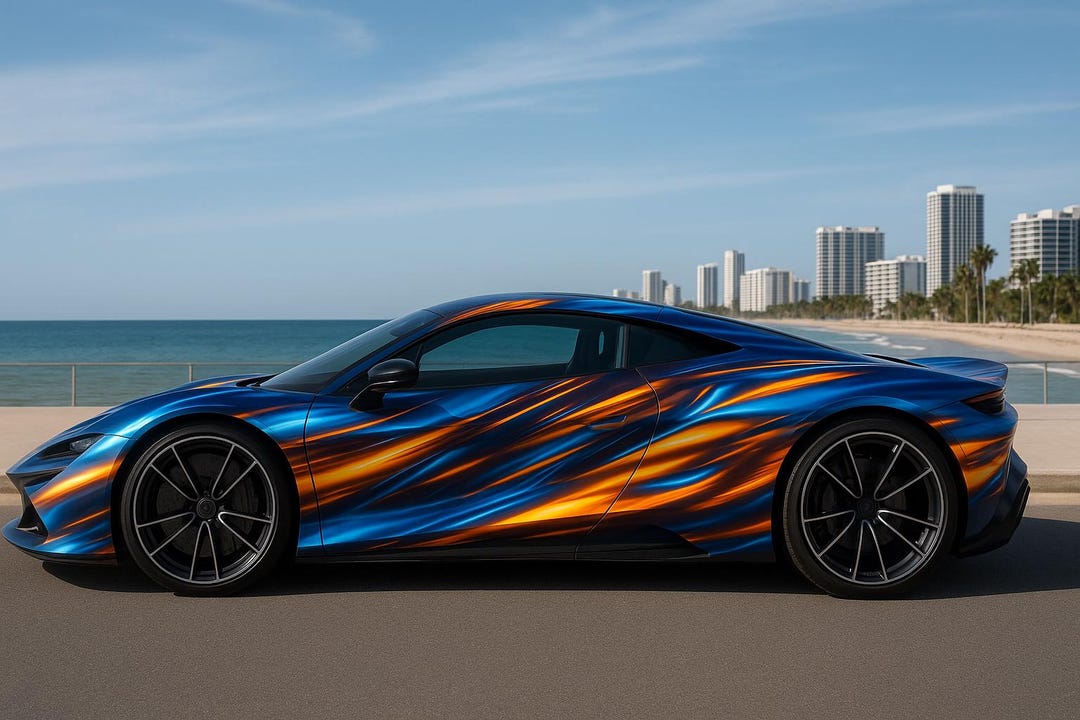 Blue Supercar Wrap, Luxury Car Vinyl Graphic, Abstract Light Streak ...