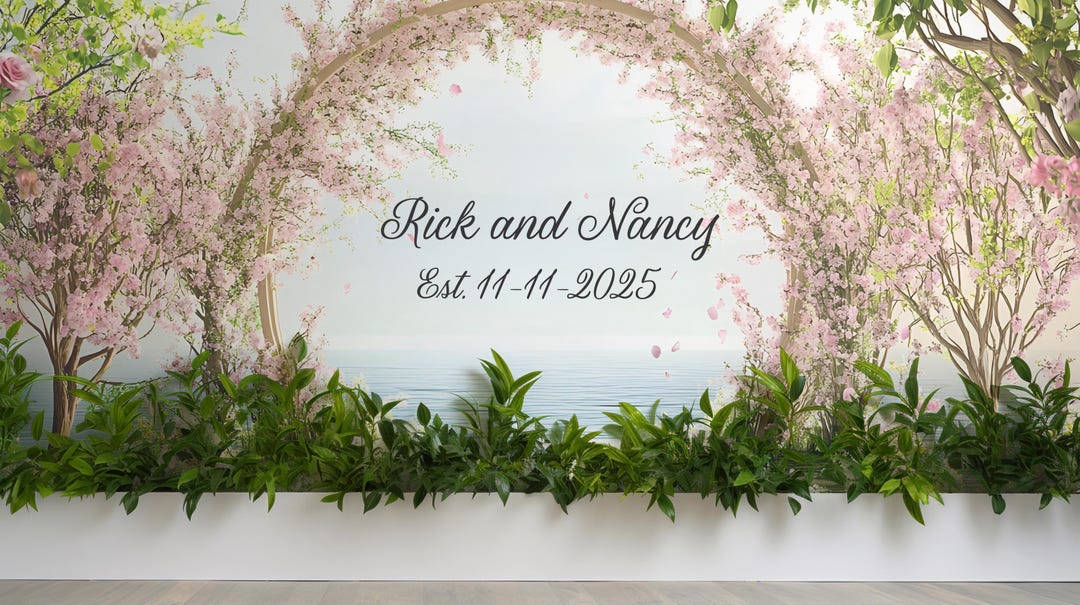 Romantic Wedding Backdrop With Names & Date – Cherry Blossom Arch Decor ...