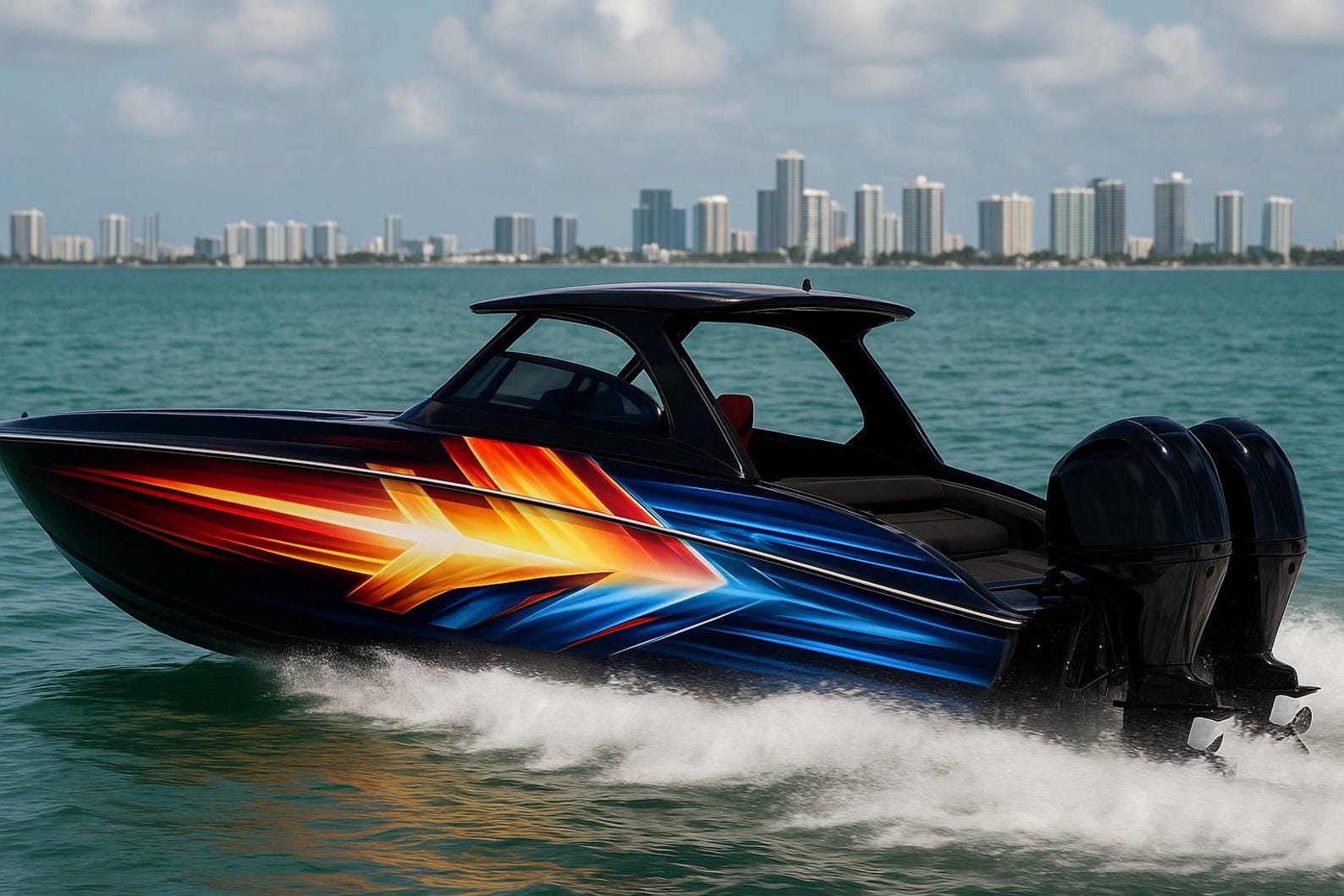 Sunburst Speed Boat Vinyl Decal Wrap – Red & Blue Racing Hull Graphic ...