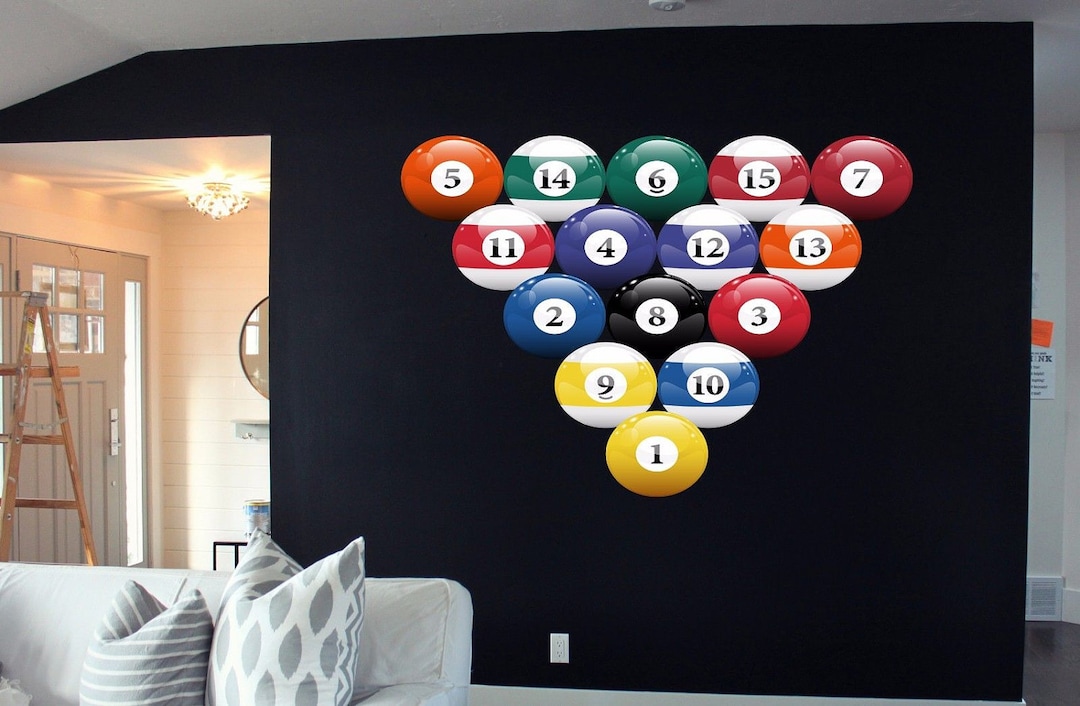 Billiard Full Color Decal, Pool Balls Board Full Color Sticker, Wall ...