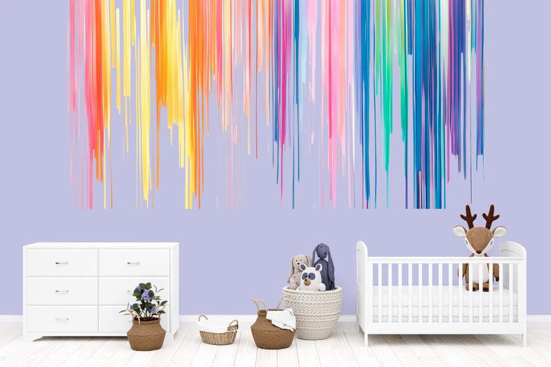Rainbow Drip Wall Mural, Colorful Paint Stripe Kids Wall Decal ...