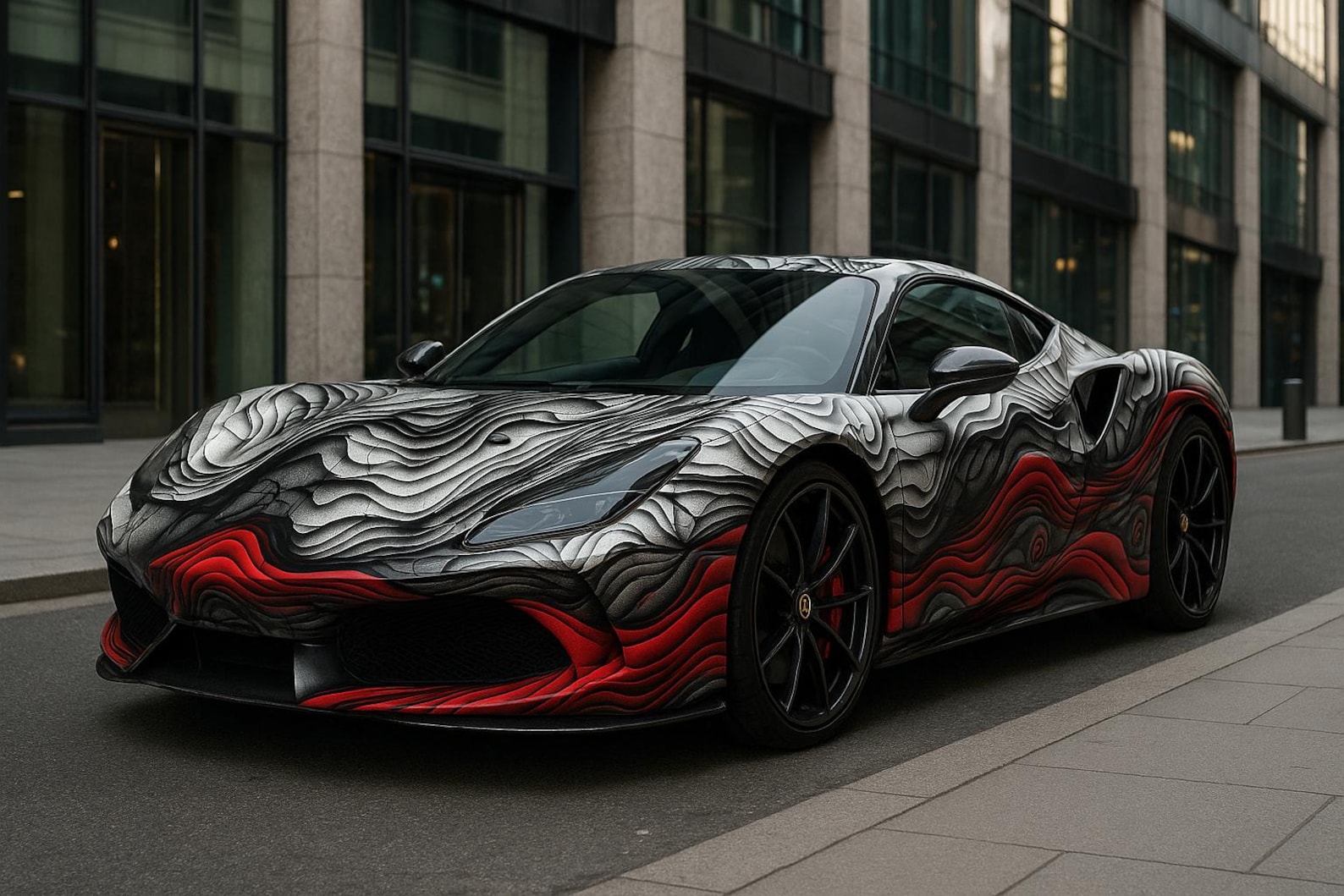Ferrari Car Wrap | Luxury Sports Car Vinyl | 3D Topographic Red Black ...