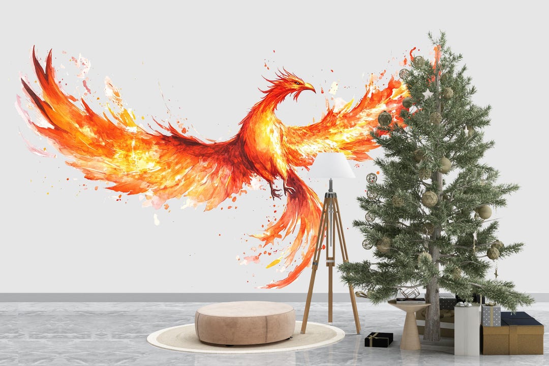 Phoenix Wall Decal – Fire Phoenix Wall Art, Mythical Bird Wall Sticker ...