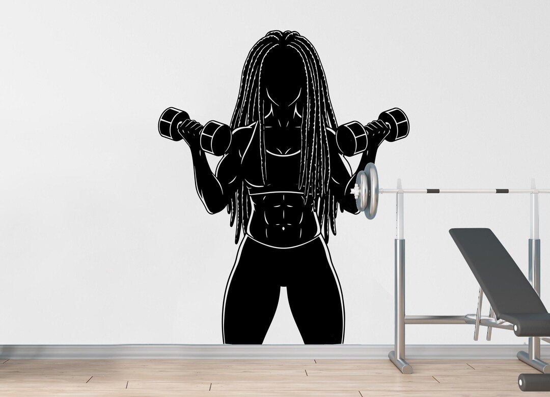 Afro American Girl Locs Gym Wall Decal Power Fitness Women Squat Decor ...