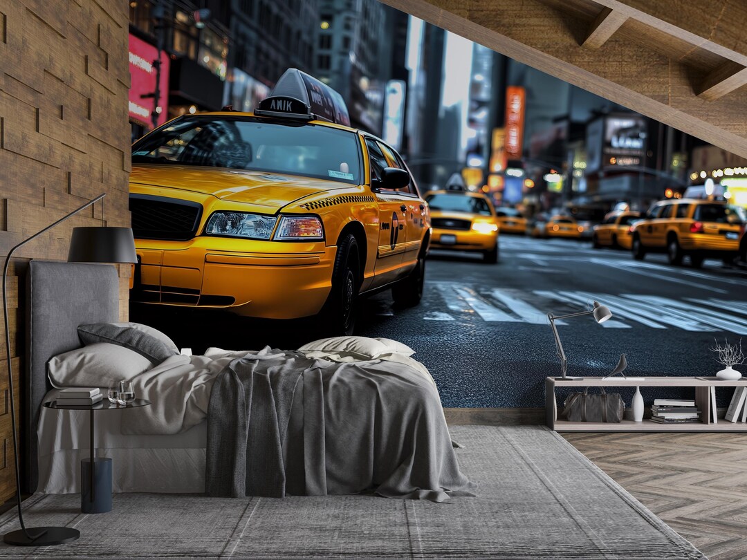 NYC Taxi Wall Mural – Yellow Cab New York Street Wallpaper Vn904 - Etsy
