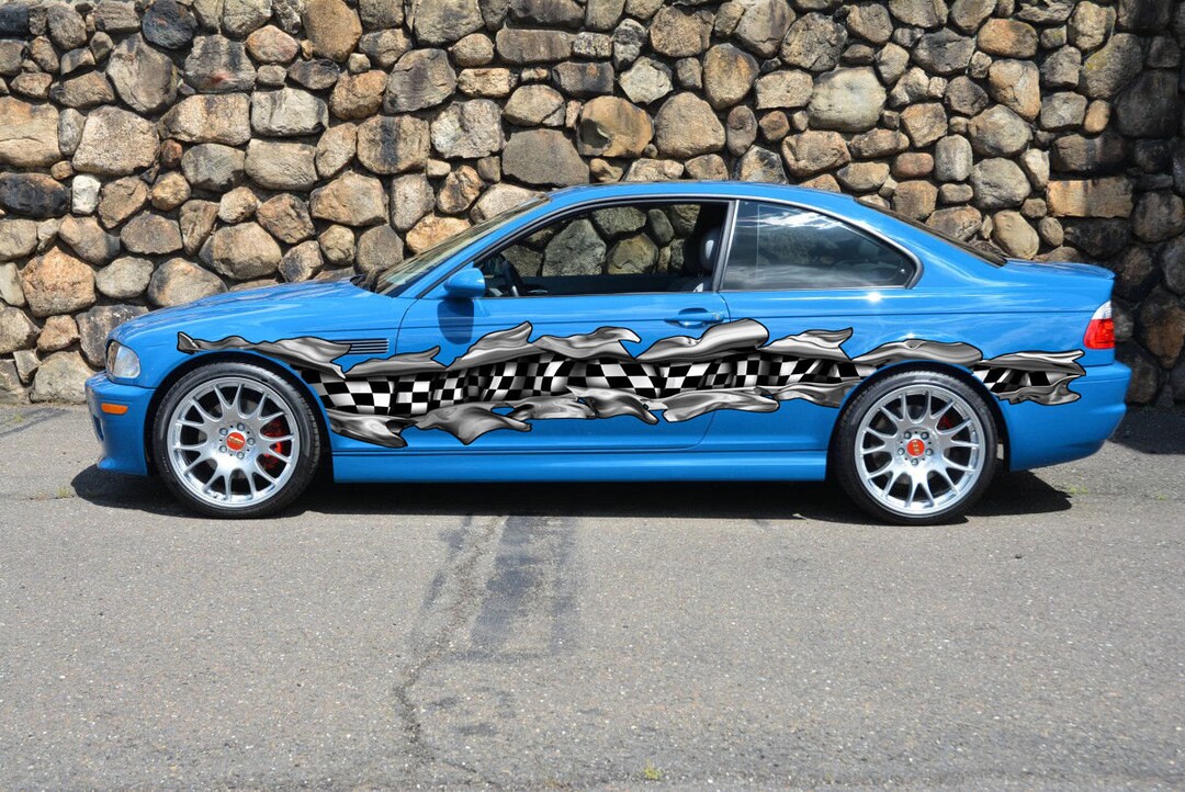Checkered Flag Full Color Car Vinyl Design, Ripped Metal Wrap, Car ...