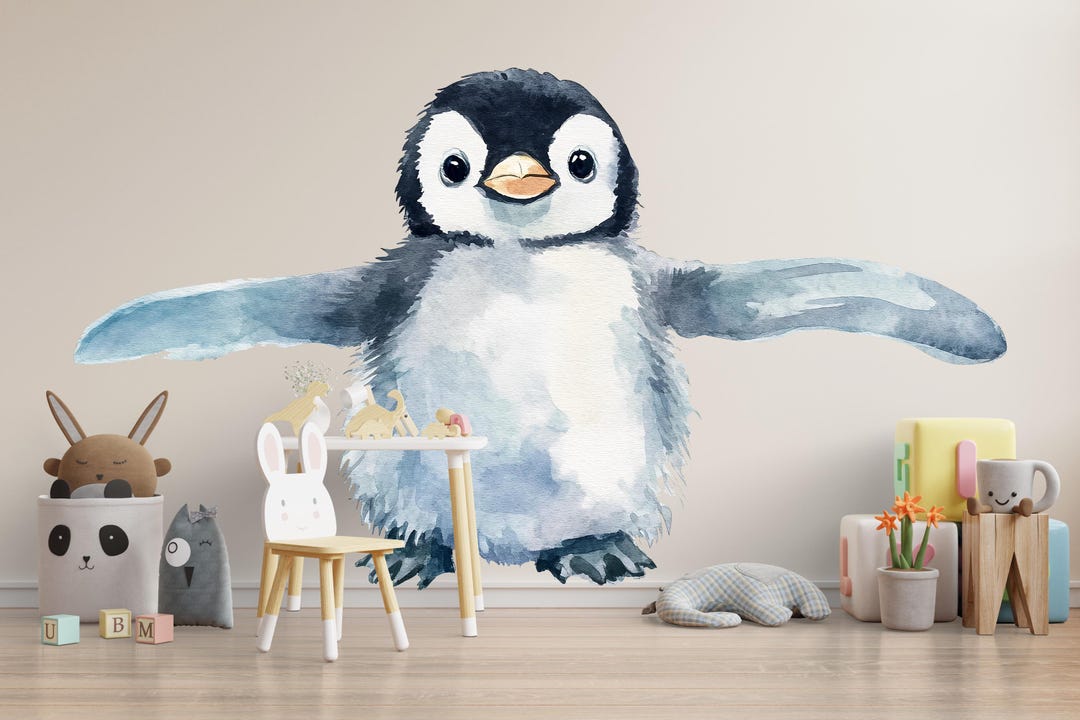 Giant Penguin Nursery Wall Decal – Watercolor Baby Animal Kids Room ...