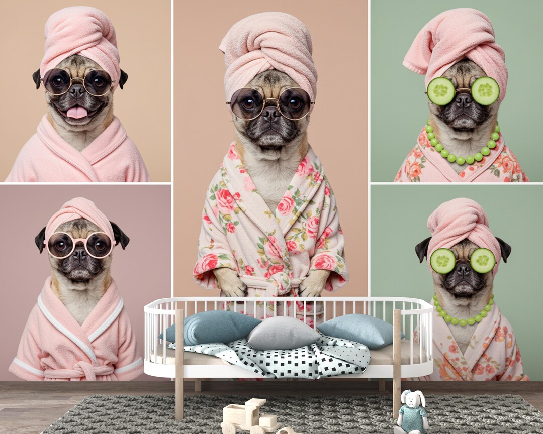 Grooming Salon Wallpaper | Dog Pug SPA Wall Mural - Etsy