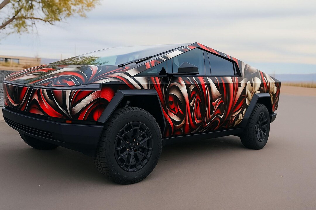 Red Abstract Cybertruck Wrap – Custom Full-body Vinyl Car Decal for ...